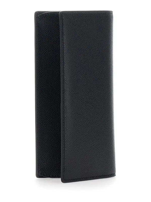 TOD'S Vertical Wallet With Logo Plate On The Front In Black Hammered Leather For