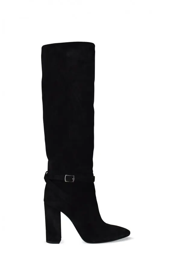 Saint Laurent Suede Buckled Boots - Black