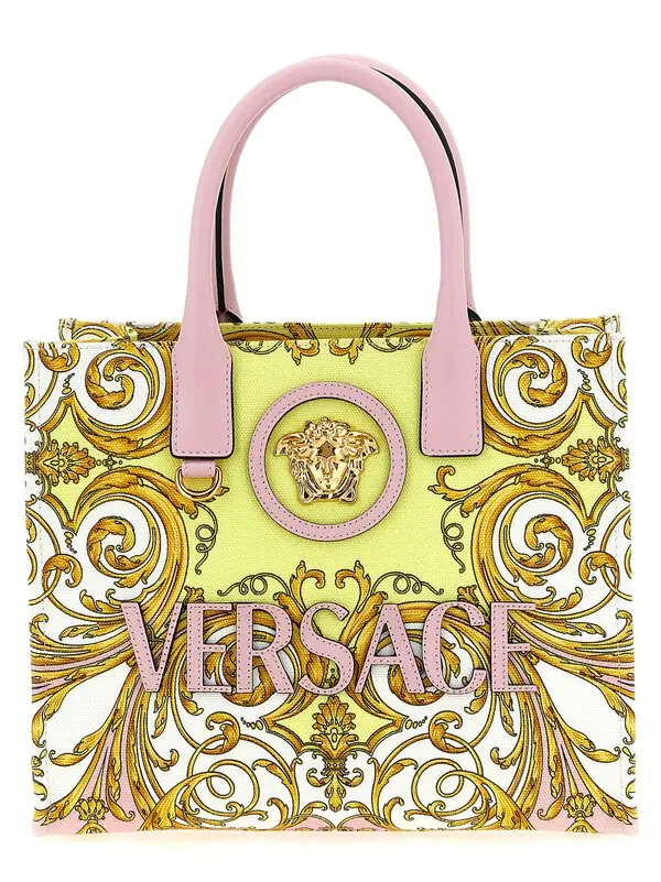 Versace La Medusa 'spring Barocco' Print Canvas Shopping Bag With Leather Details - Multicolor
