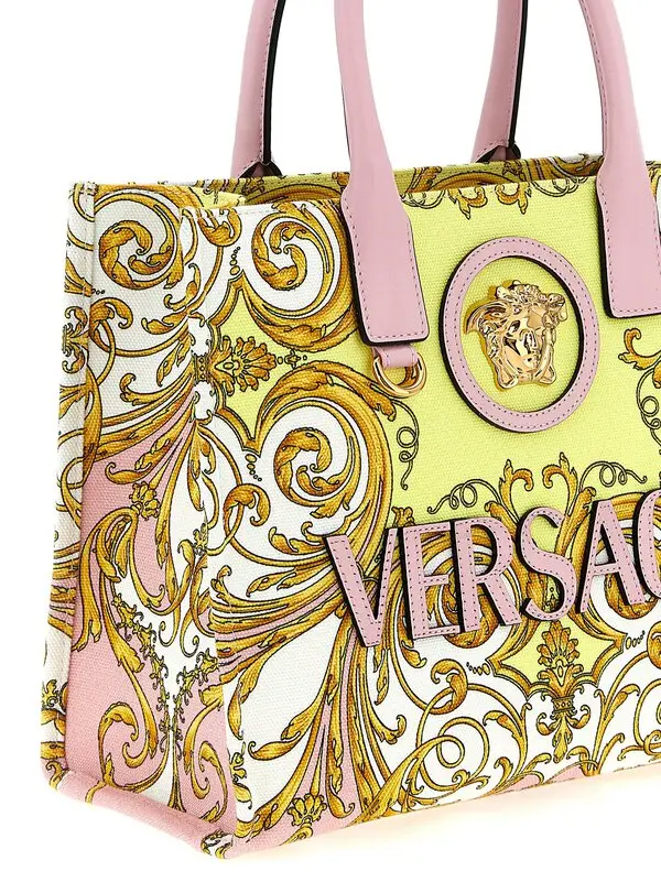 Versace La Medusa 'spring Barocco' Print Canvas Shopping Bag With Leather Details - Multicolor