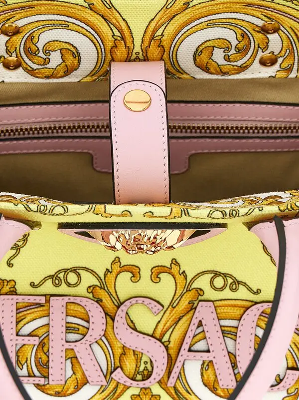 Versace La Medusa 'spring Barocco' Print Canvas Shopping Bag With Leather Details - Multicolor