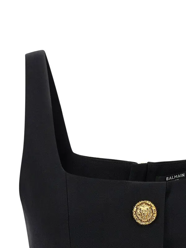 Balmain Cropped Wool Top With 'leone Doppia Catena' Buttons - Black