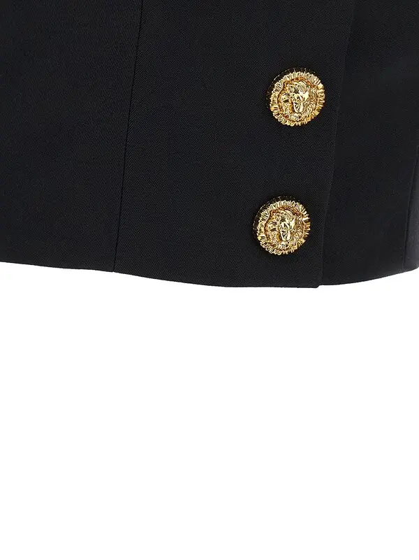 Balmain Cropped Wool Top With 'leone Doppia Catena' Buttons - Black