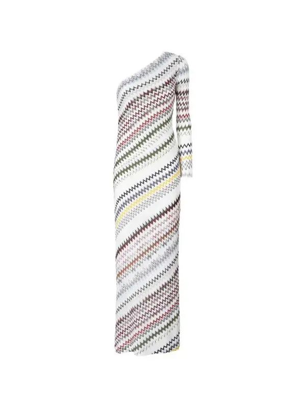 Missoni One-shoulder Long Dress With Herringbone Pattern - Multicolor