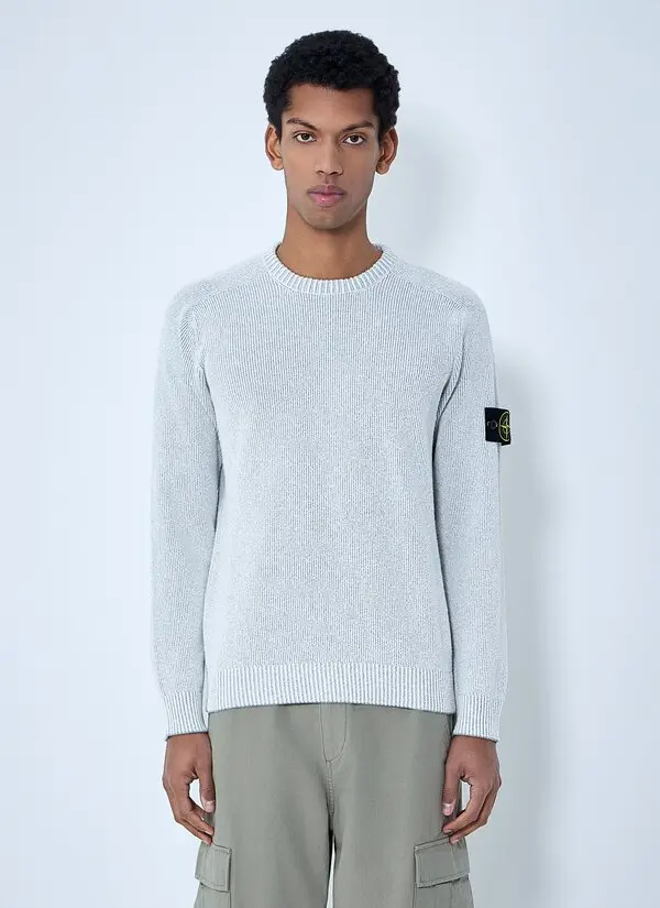Stone Island Ribbed Knit Crewneck Sweater With Logo Patch - Gray