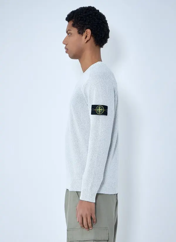 Stone Island Ribbed Knit Crewneck Sweater With Logo Patch - Gray