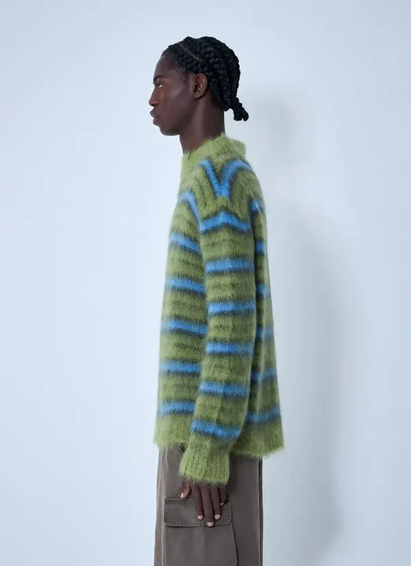 Marni Mohair-blend Striped Crewneck Sweater - Green