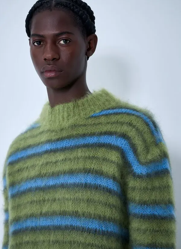 Marni Mohair-blend Striped Crewneck Sweater - Green