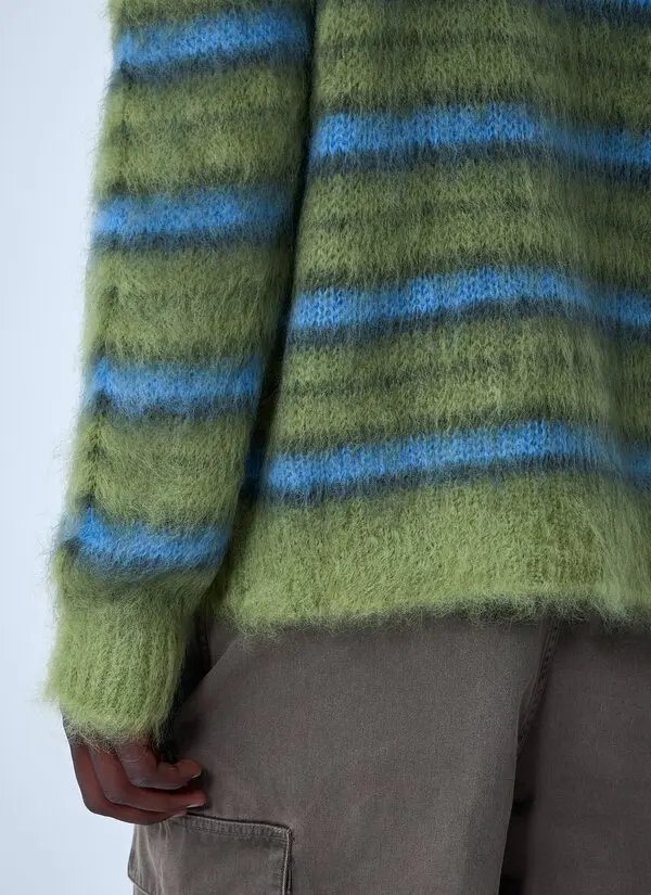Marni Mohair-blend Striped Crewneck Sweater - Green