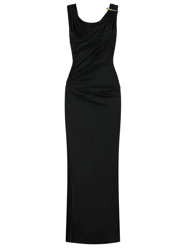 Versace Viscose Dress With Decorative Pins - Black