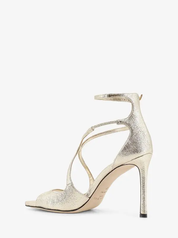JIMMY CHOO Azia Glittered Leather Sandals - Silver