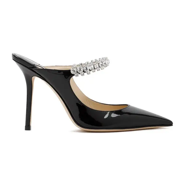 JIMMY CHOO Bing 100 Patent Leather Sandals With Crystal Embellishment - Black