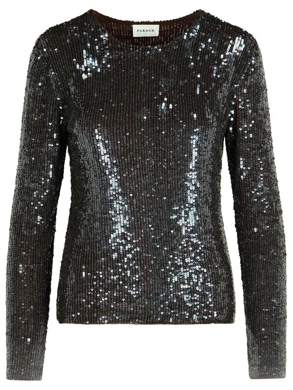 P.a.r.o.s.h Embellished Sequined Crew Neck Sweater - Brown