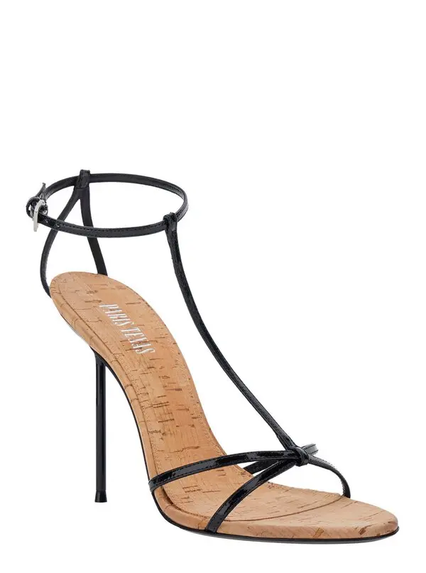 Paris Texas Black Leather Strappy High Heel Sandals - Multicolor