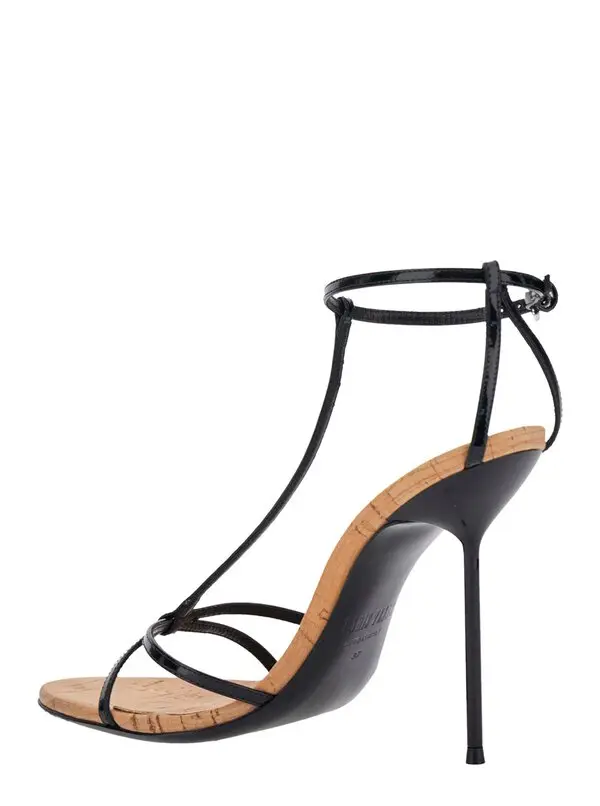 Paris Texas Black Leather Strappy High Heel Sandals - Multicolor