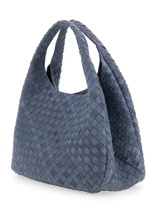 Bottega Veneta Blue Suede Intreccio Shoulder Bag - Multicolor