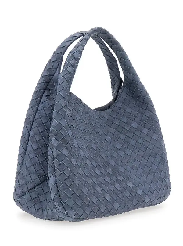Bottega Veneta Blue Suede Intreccio Shoulder Bag - Multicolor
