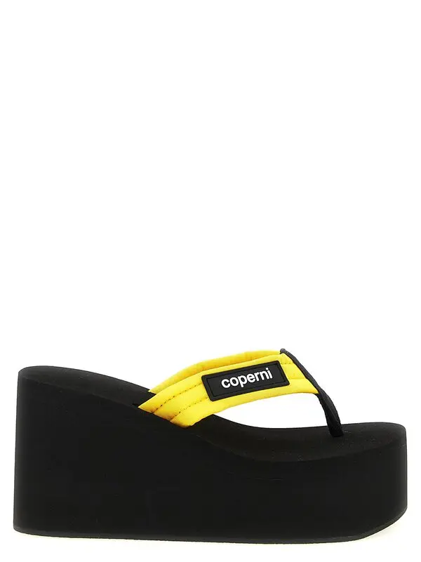 Coperni Rubber Logo Patch Thong Wedge Sandals - Yellow