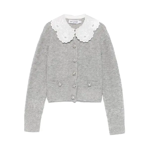SELF-PORTRAIT Grey Scalloped Collar Cardigan - Gray