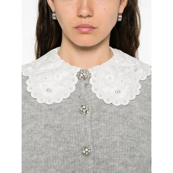 SELF-PORTRAIT Grey Scalloped Collar Cardigan - Gray