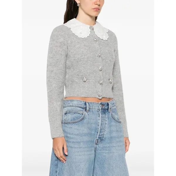 SELF-PORTRAIT Grey Scalloped Collar Cardigan - Gray