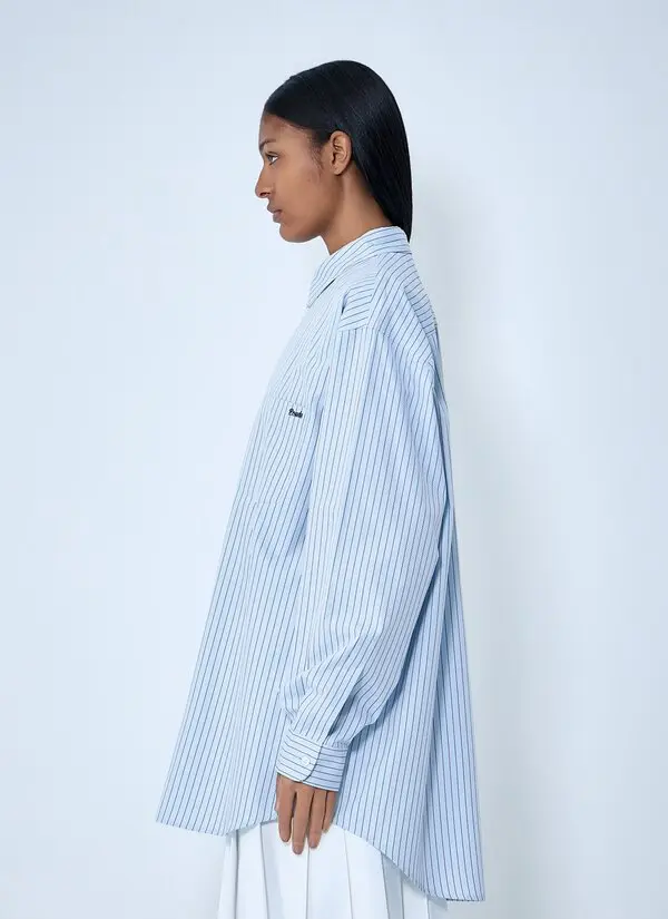 Prada Half-zip Pinstripe Cotton Poplin Shirt - Blue