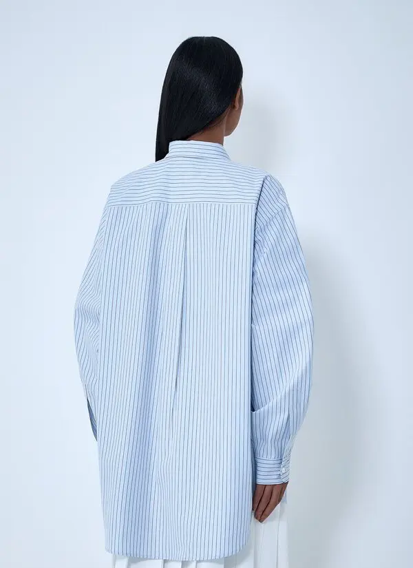 Prada Half-zip Pinstripe Cotton Poplin Shirt - Blue