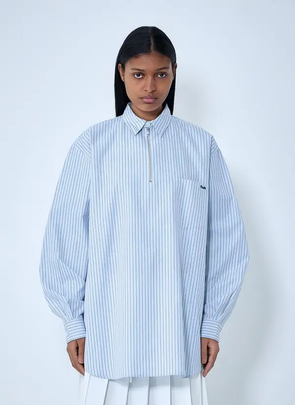 Prada Half-zip Pinstripe Cotton Poplin Shirt - Blue