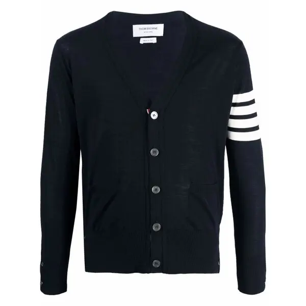 Thom Browne Navy Virgin Wool 4-bar Stripe Cardigan - Blue