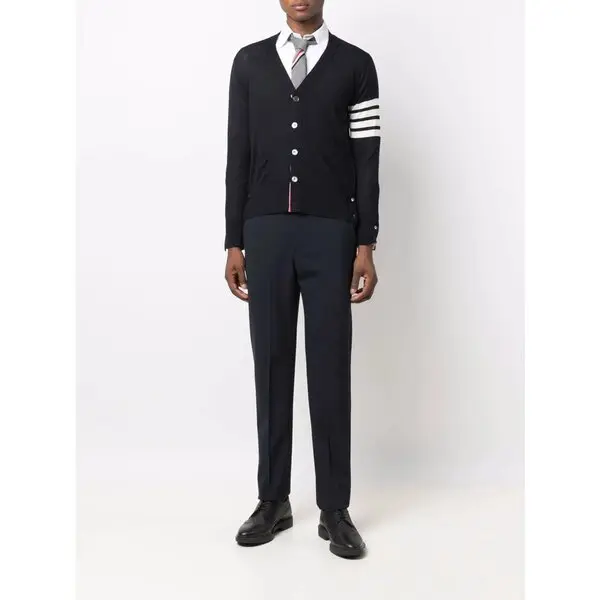 Thom Browne Navy Virgin Wool 4-bar Stripe Cardigan - Blue