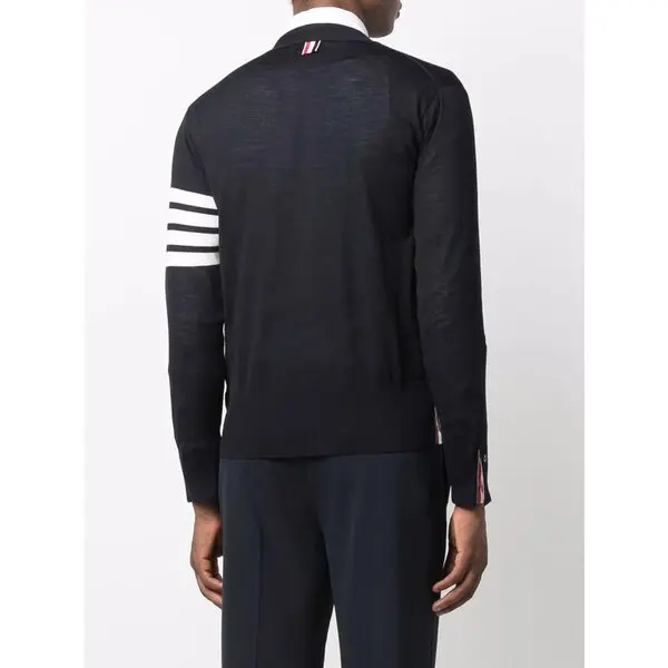 Thom Browne Navy Virgin Wool 4-bar Stripe Cardigan - Blue