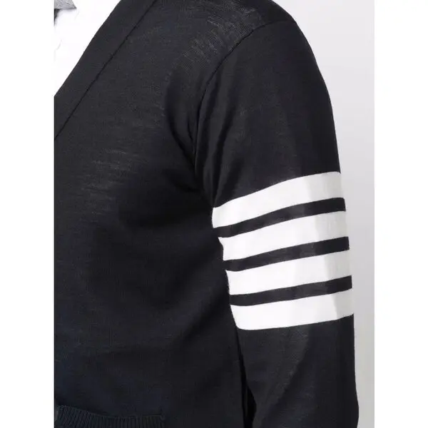 Thom Browne Navy Virgin Wool 4-bar Stripe Cardigan - Blue