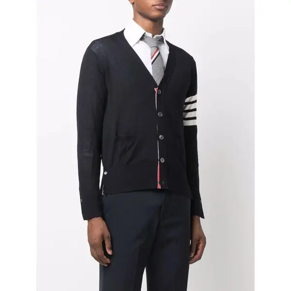 Thom Browne Navy Virgin Wool 4-bar Stripe Cardigan - Blue
