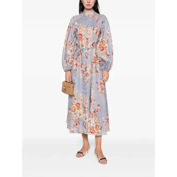 Zimmermann Light Floral Print Button-up Maxi Dress With Self-tie Belt