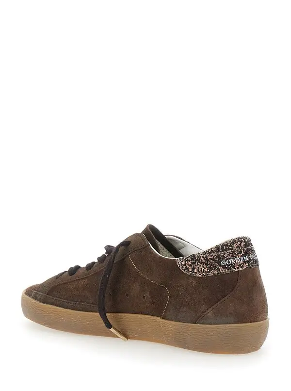 GOLDEN GOOSE Super-star" Suede Sneakers With Glitter Heel - Brown
