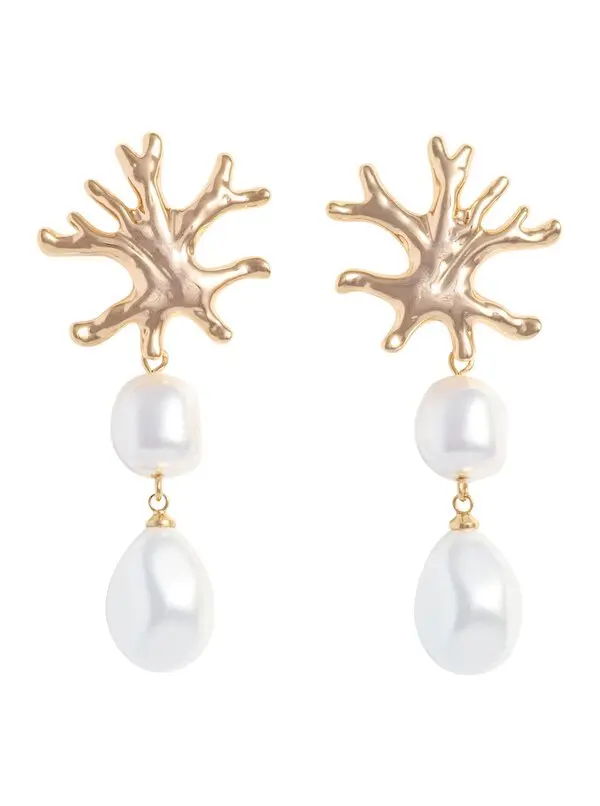 SELF-PORTRAIT Gold Coral And Pearl Drop Earrings - Multicolor