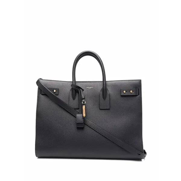 Saint Laurent Calfskin Leather Tote Bag With Gold-tone Hardware - Black