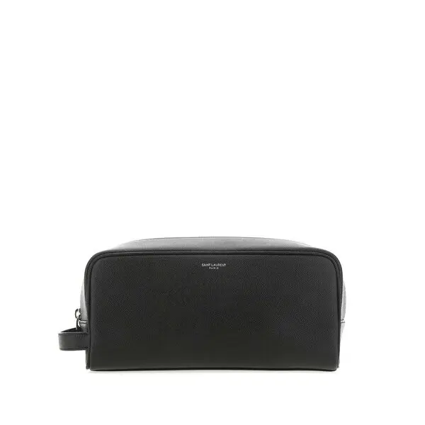 Saint Laurent Grained Leather Wash Bag - Black
