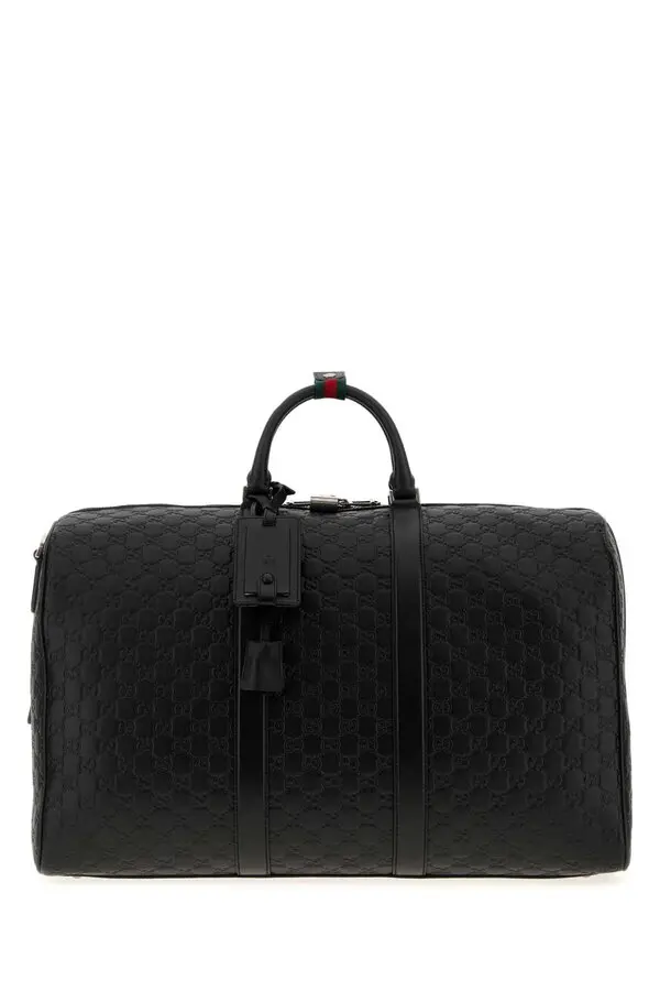Gucci Leather Gg Emblem Duffle Bag - Black