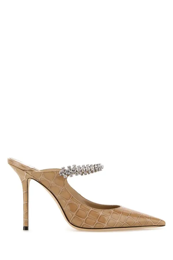 JIMMY CHOO Embellished Leather Mules - Brown
