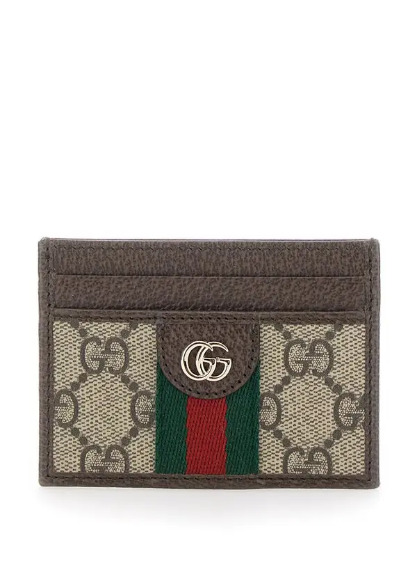 Gucci Card Holder 'ophidia' With Web Detail In Beige Leather For - Multicolor