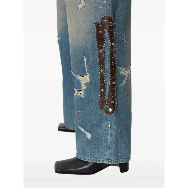 Amiri Embellished Wide-leg Denim Jeans