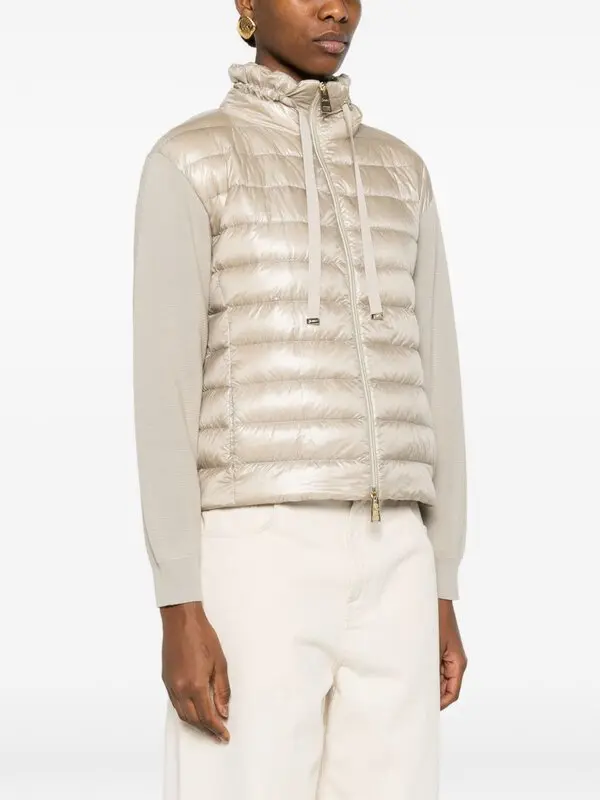 Herno Quilted High Neck Down Jacket With Contrasting Knit Sleeves