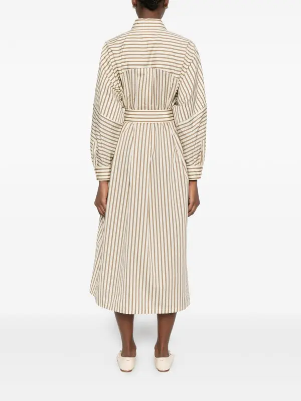 Max Mara Striped Silk Blend Belted Dress - Multicolor