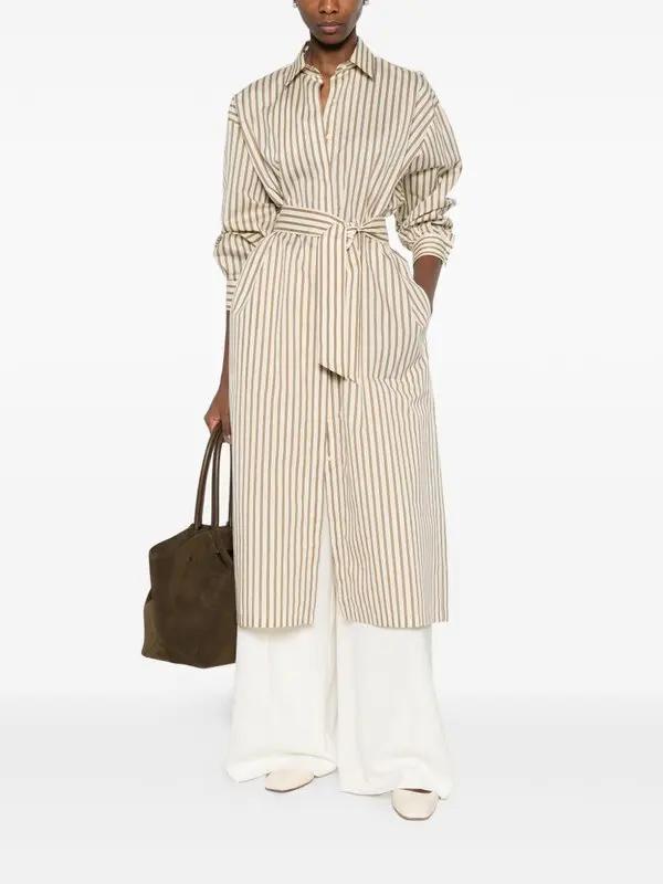 Max Mara Striped Silk Blend Belted Dress - Multicolor