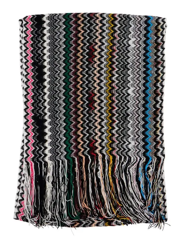 Missoni Scarf With Fringed Hem And Zigzag Motif In Viscose Blend - Multicolor