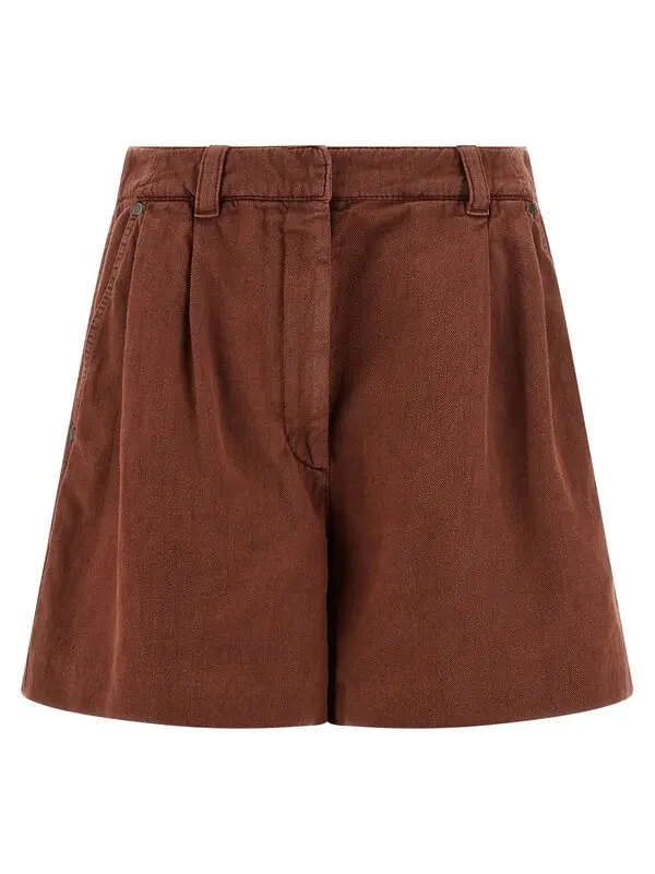Brunello Cucinelli Baggy Cotton Linen Shorts - Red