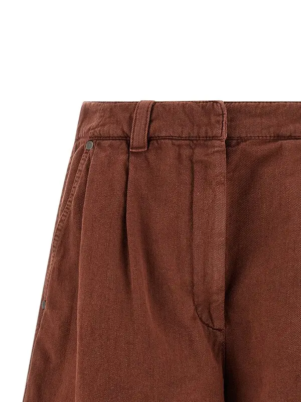 Brunello Cucinelli Baggy Cotton Linen Shorts - Red