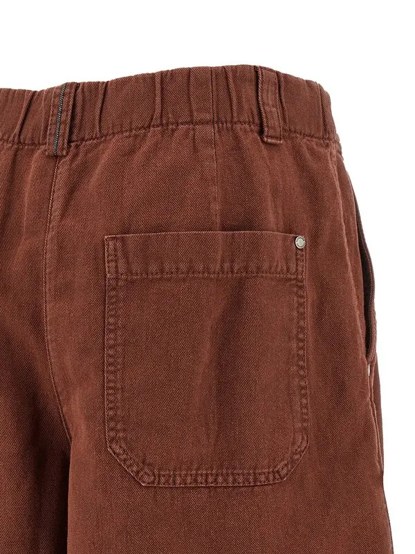 Brunello Cucinelli Baggy Cotton Linen Shorts - Red
