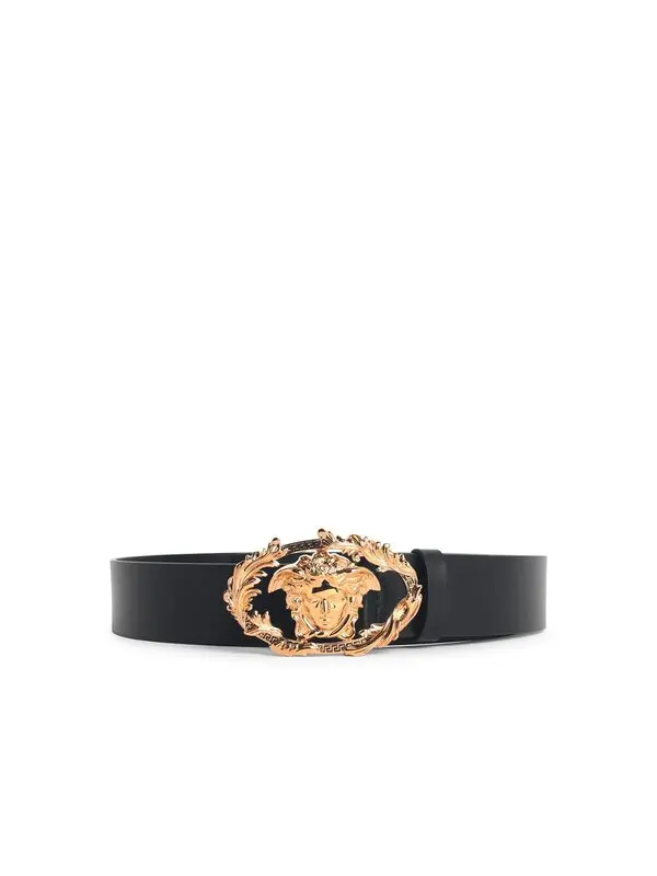Versace Leather Belt With Buckle Crest - Black
